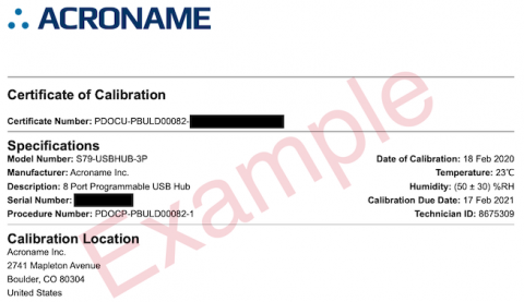NIST Calibration Certificate (MTM-DAQ-2) | Acroname